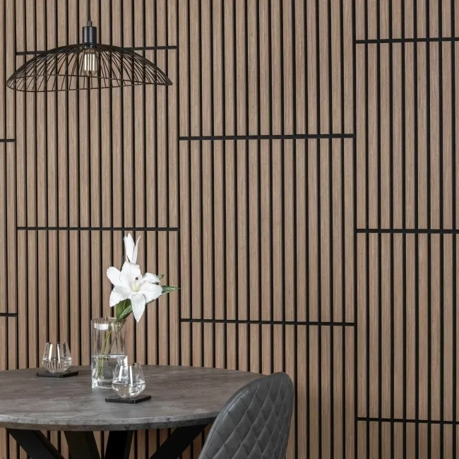 Trepanel® Smoked Oak Square Acoustic Slat Panels | Tile Mountain UAE